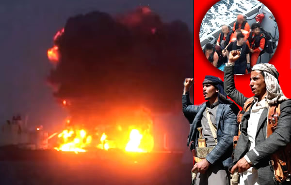 Red Sea Terror as Houthi militants capture and fire a Greek oil tanker ...